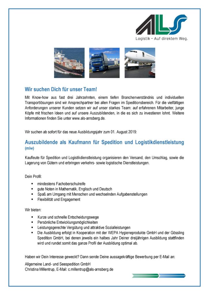 Ausbildung 2019 - Bewirb Dich jetzt! - ALS Arnsberg Ausbildung 2019 - Bewirb Dich jetzt! - ALS Arnsberg